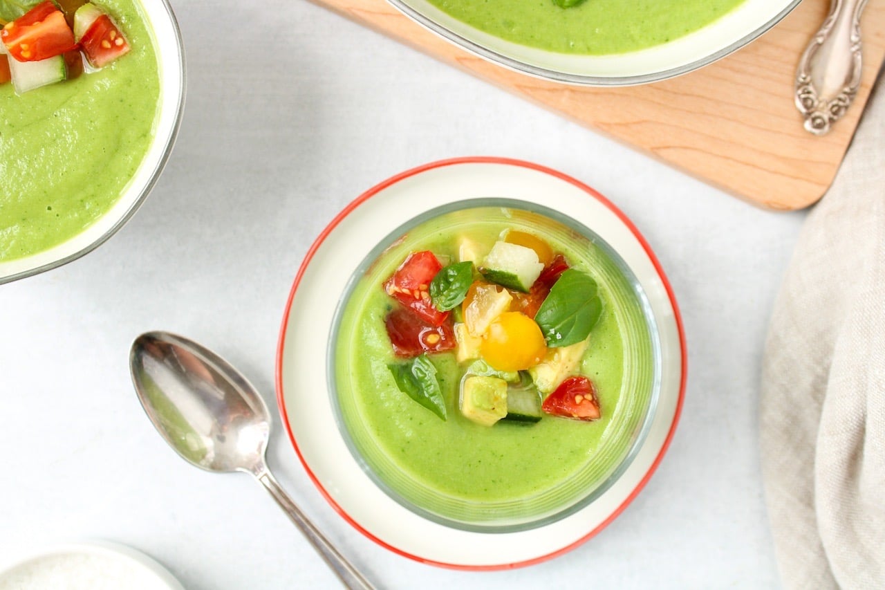 Vegan cold cucumber soup with avocado and basil - Plant Based Jess