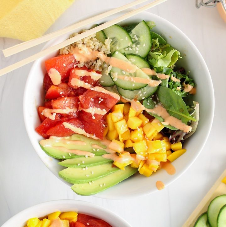 Quinoa Poke Bowl with Tomato Tuna - Plant Based Jess
