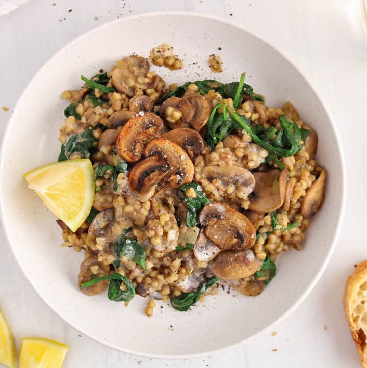Buckwheat Mushroom Risotto with Spinach - Plant Based Jess