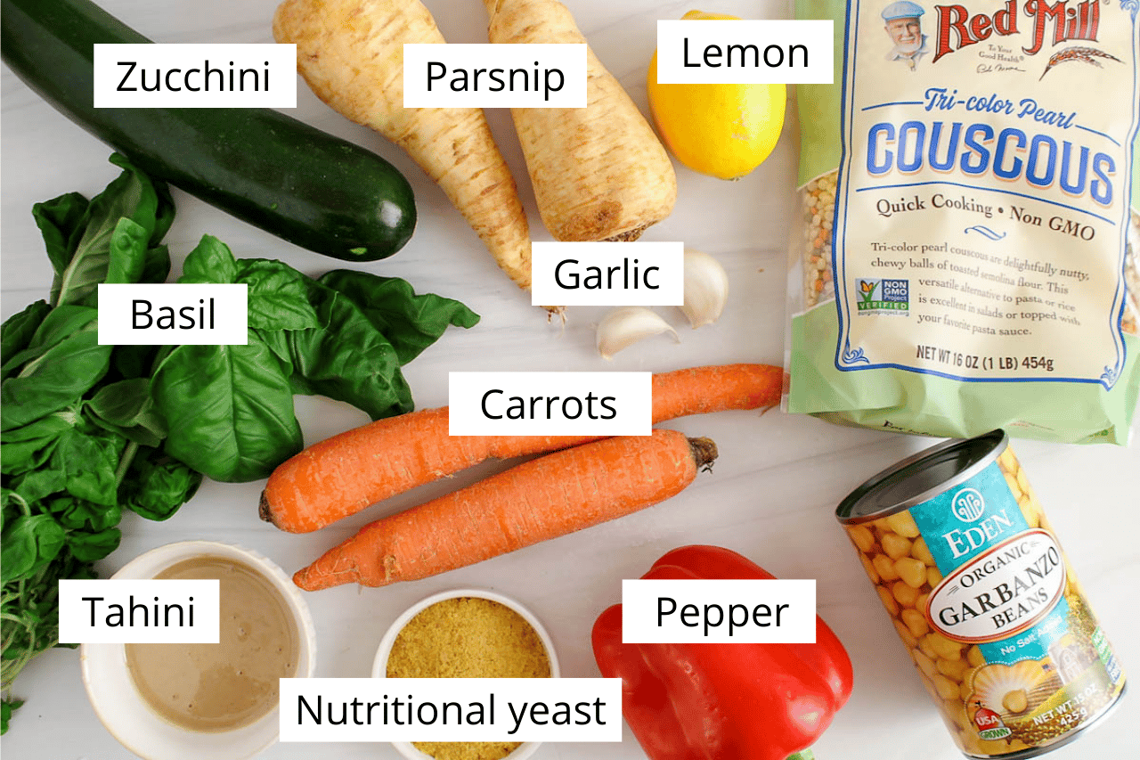 Vegan Pearl Couscous Salad with Tahini Pesto - Plant Based Jess