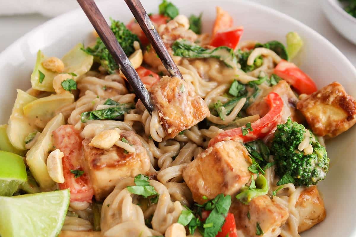 Easy Vegan Satay Noodles with Tofu - Plant Based Jess