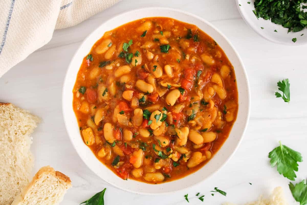Loubia (Moroccan White Bean Tomato Stew) - Plant Based Jess
