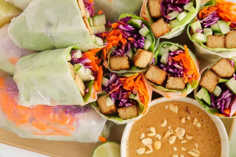 Vegan Tempeh Spring Rolls with Peanut Sauce - Plant Based Jess