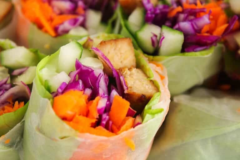 Vegan Tempeh Spring Rolls with Peanut Sauce - Plant Based Jess