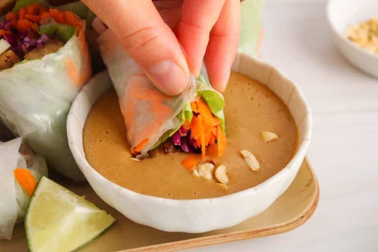 Vegan Tempeh Spring Rolls with Peanut Sauce - Plant Based Jess