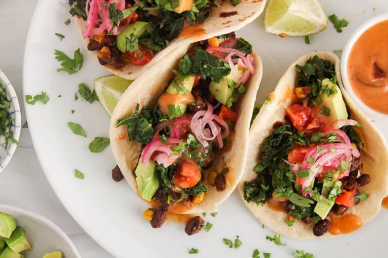 Vegan Black Bean and Kale Tacos with Chipotle Lime Sauce - Plant Based Jess